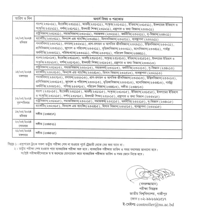 NU Honours 3rd Year Routine 2024 (পিডিএফ/ইমেজ ডাউনলোড)